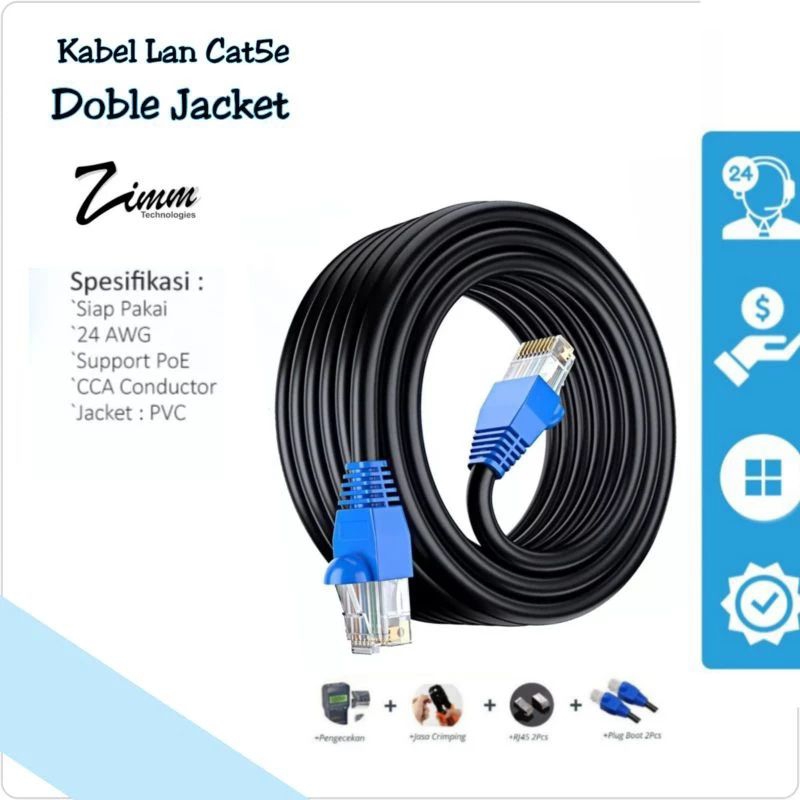 Jual Kabel LAN Cat5e Zimmlink Double Jacket panjang 50 Meter Siap Pakai ...