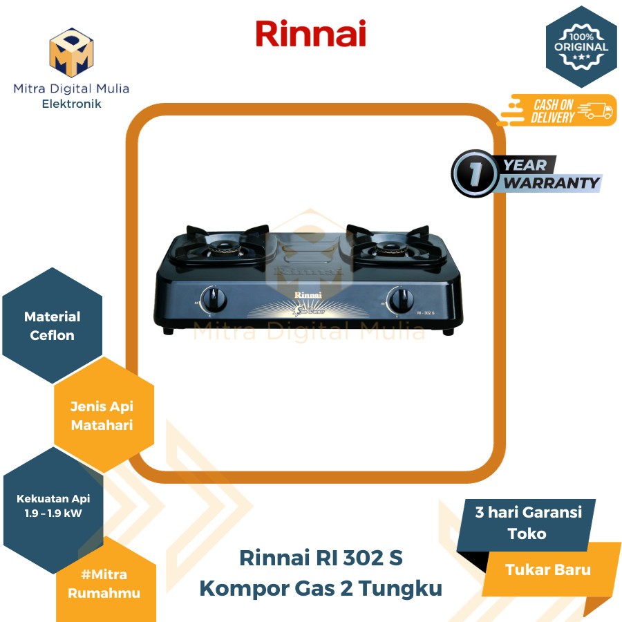 Jual Rinnai RI 302 S Kompor Gas Ceflon 2 Tungku Sun Burner RI302S Gas Stove | Shopee Indonesia