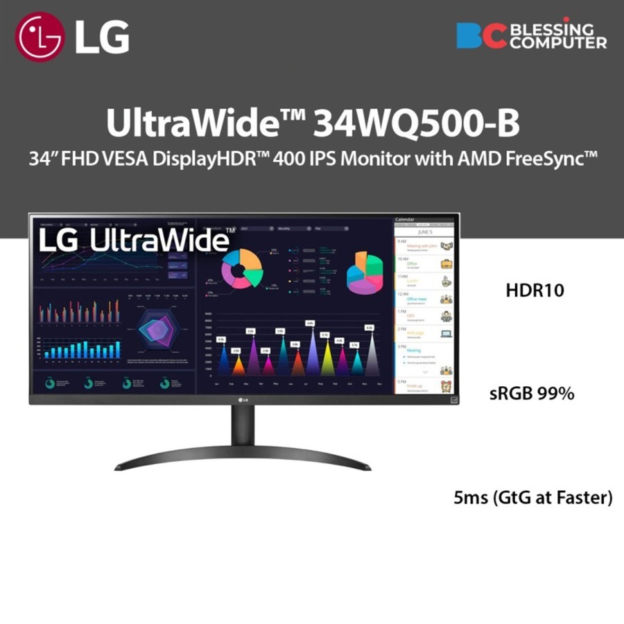 Jual Monitor LG 34WQ500-B 34 FHD IPS 100Hz 5ms UltraWide | Shopee Indonesia