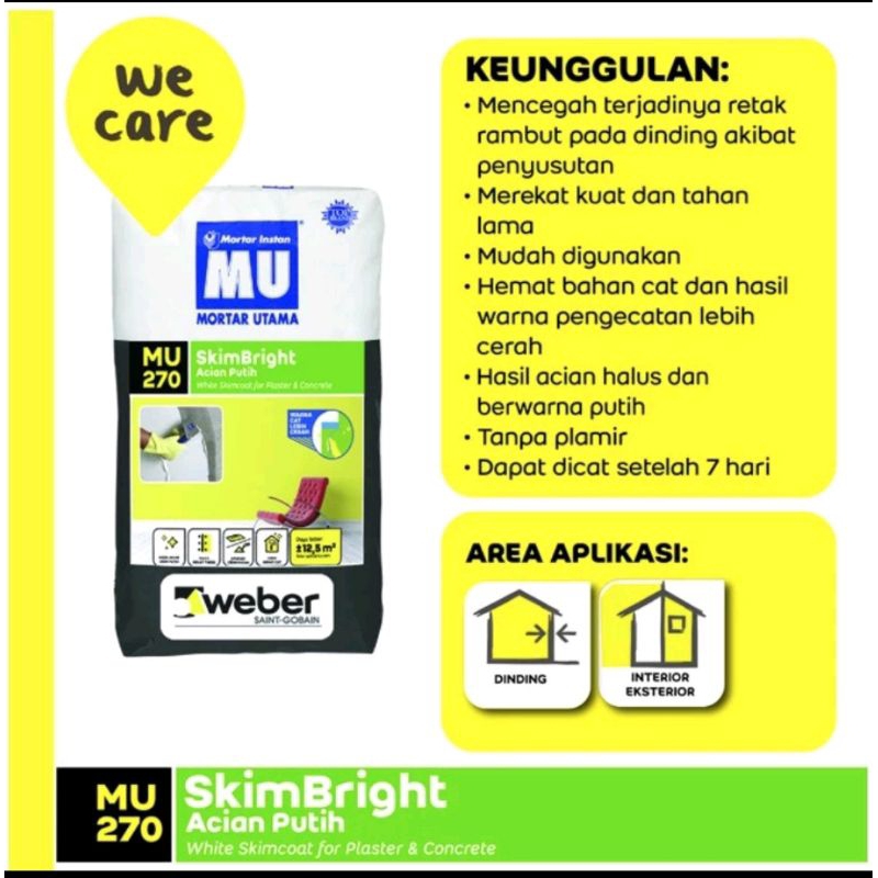 Jual Semen mortar utama MU-270 skimbright acian putih 1 sak 40 kg ...