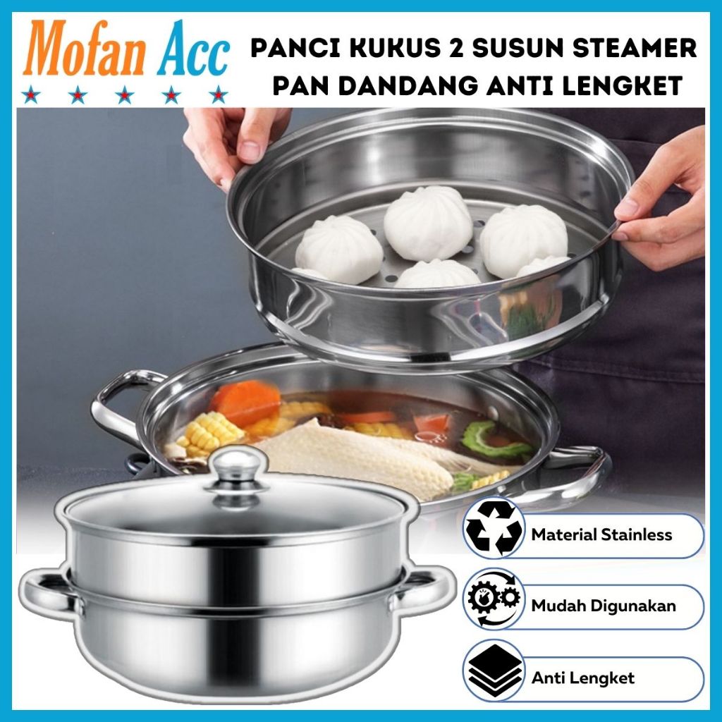 Jual Panci Kukus 2 Susun Tutup Kaca - Double Stainless Steel Steaming ...