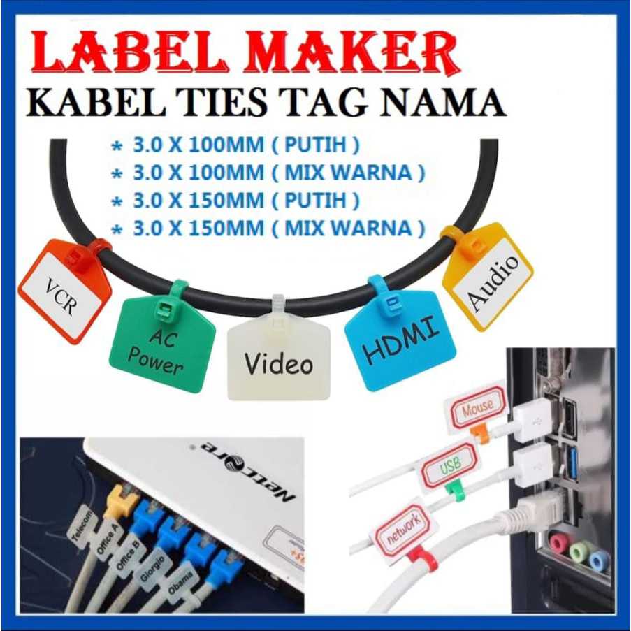 Jual Kabel Tis Tie Ties Cable Label Maker Marker Name Tag Label ...