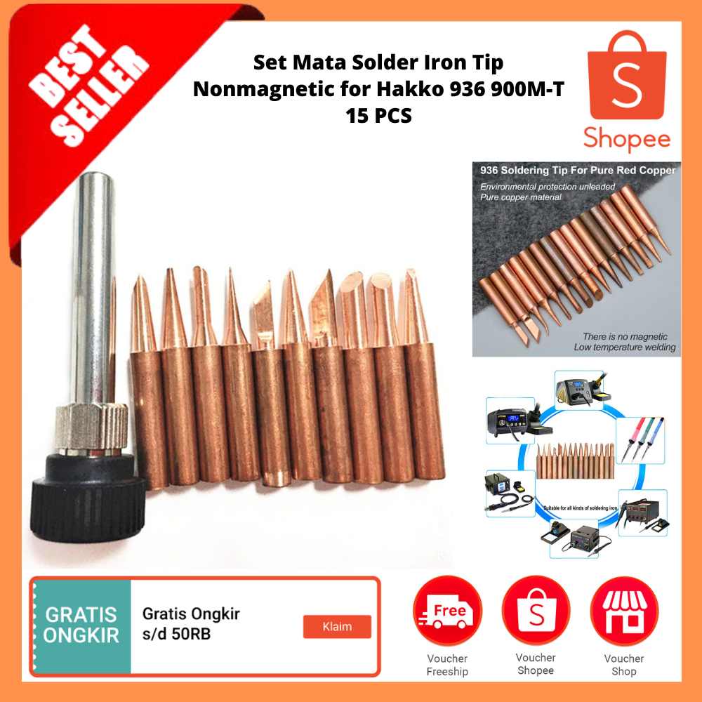 Jual Set Mata Solder Iron Tip Nonmagnetic for Hakko 936 900M-T 15 PCS / Ujung Besi Solder Bebas ...
