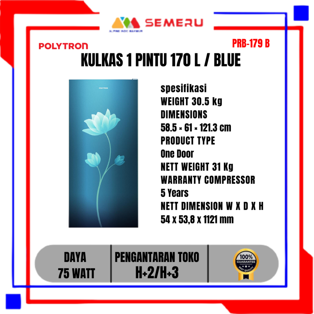 Jual POLYTRON KULKAS 1 PINTU 170 L / BLUE PRB-179 B FREE PENGANTARAN ...