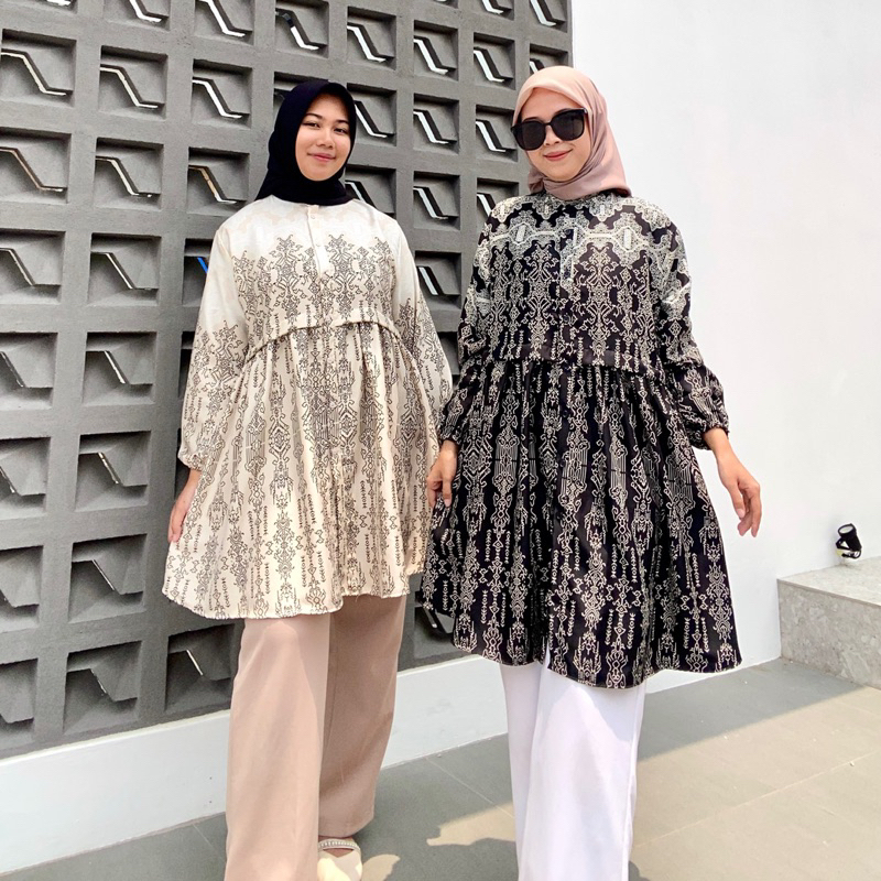 Jual HANAKO 627 | Tunik Kerah Shanghai Rempel Motif | Kemeja Tunik ...