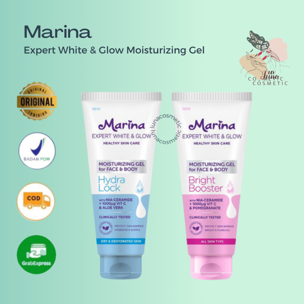 Jual Marina Expert White & Glow Moisturizing Gel for Face & Body Bright ...