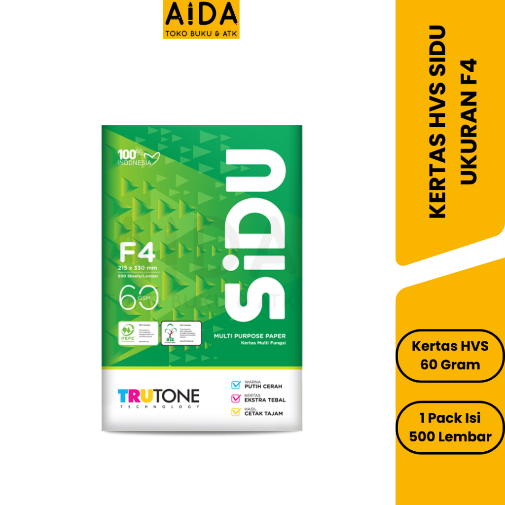 Jual Kertas Hvs F4 Sidu 60 Gr 1 Rim Isi 500 Lembar Kertas Fotocopy F4
