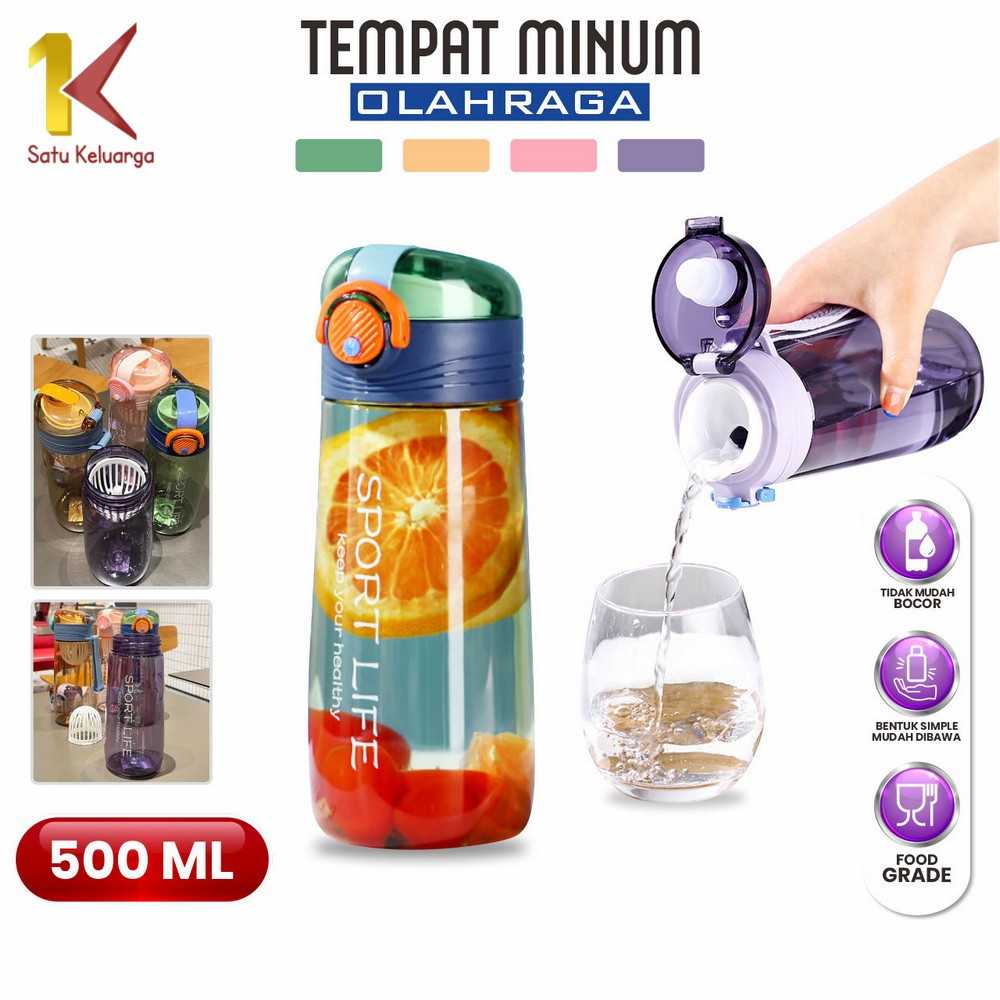 Jual Satu Keluarga Botol Minum Transparan 500ML Motif Polos C954 Sport Bottle BPA FREE / Botol ...