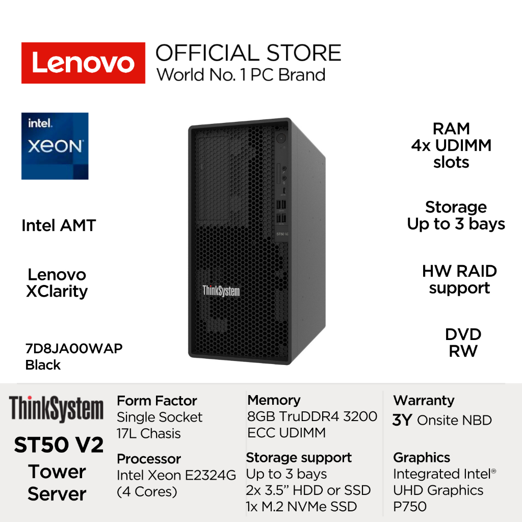 Jual Lenovo ThinkSystem ST50 V2 0WAP Intel Xeon E-2324G 4 Cores DOS 8GB ...
