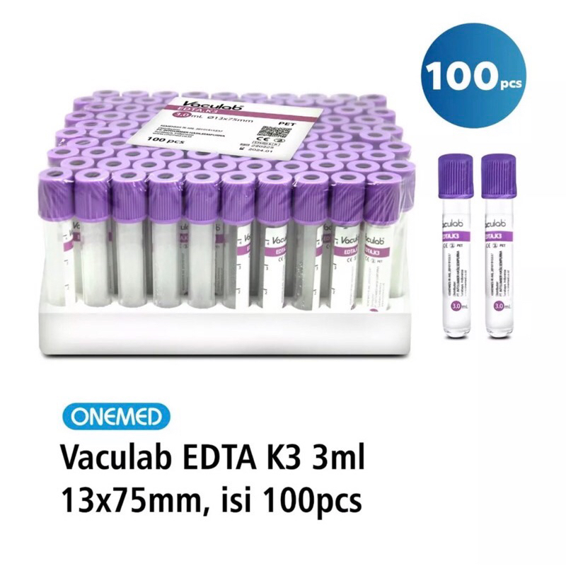 Jual Tabung Darah Vaculab EDTA 3ML K3 OneMed Tabung EDTA Vacutainer ...