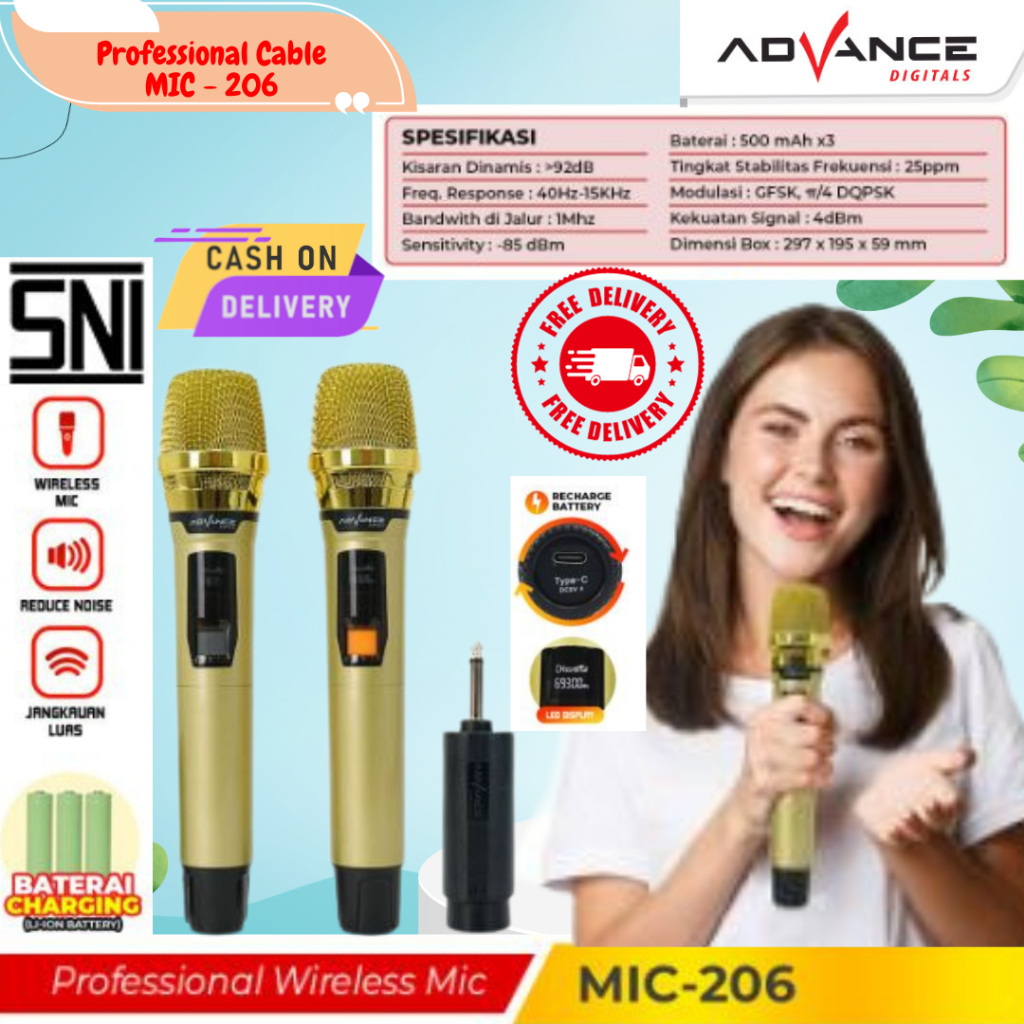 Jual Advance MIC-206 Double Digital Mic Wireless Microphone Metalic ...