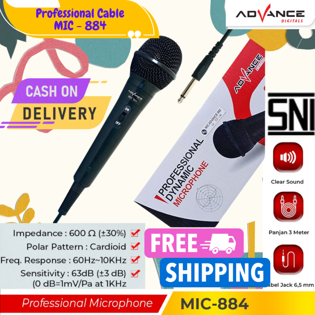 Jual Advance MIC-884 Karaoke Profesional Dynamic Microphone Mic Kabel ...