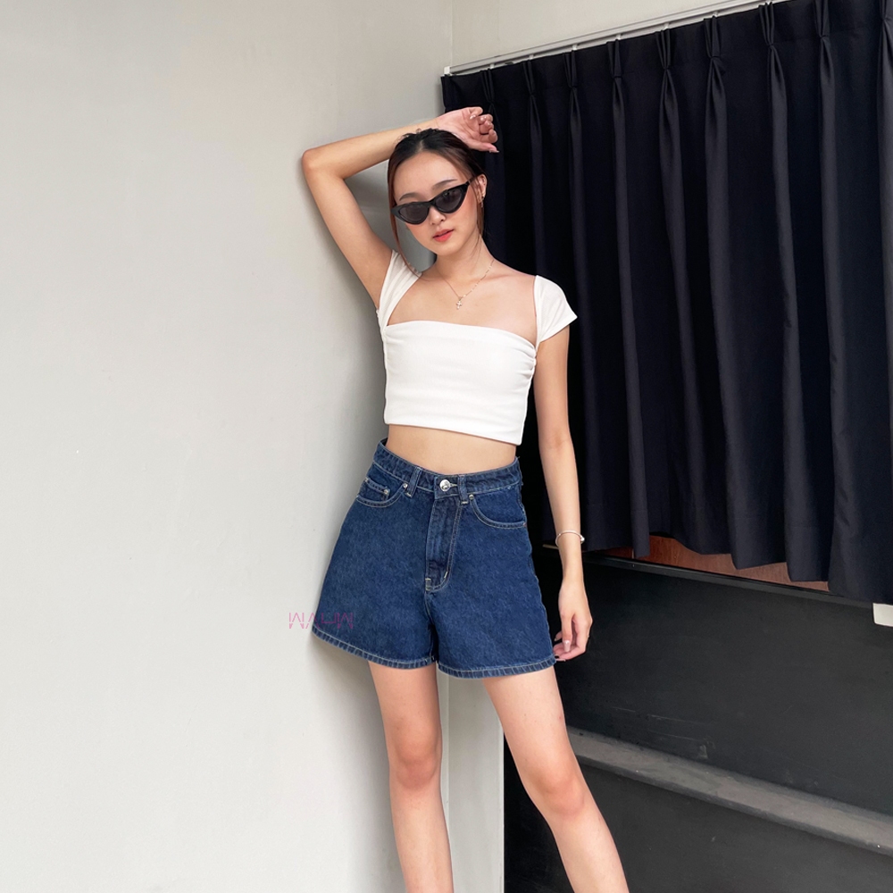 Jual WAUW - Highwaist Celana Pendek Jeans Shorts 2312 Dark Blue SHORTY | Shopee Indonesia