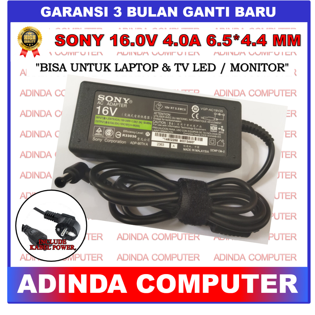 Jual Adaptor Charger Original Laptop Sony Vaio 16V - 4A ( VGP-AC16V14V8 ...