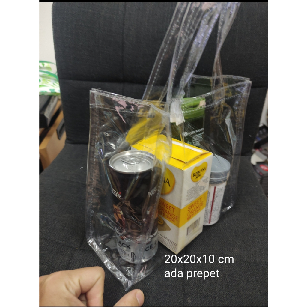 Jual shopping bag 20 x 10 x 20 cm mika tipis 0,13 satuan bening tote ...
