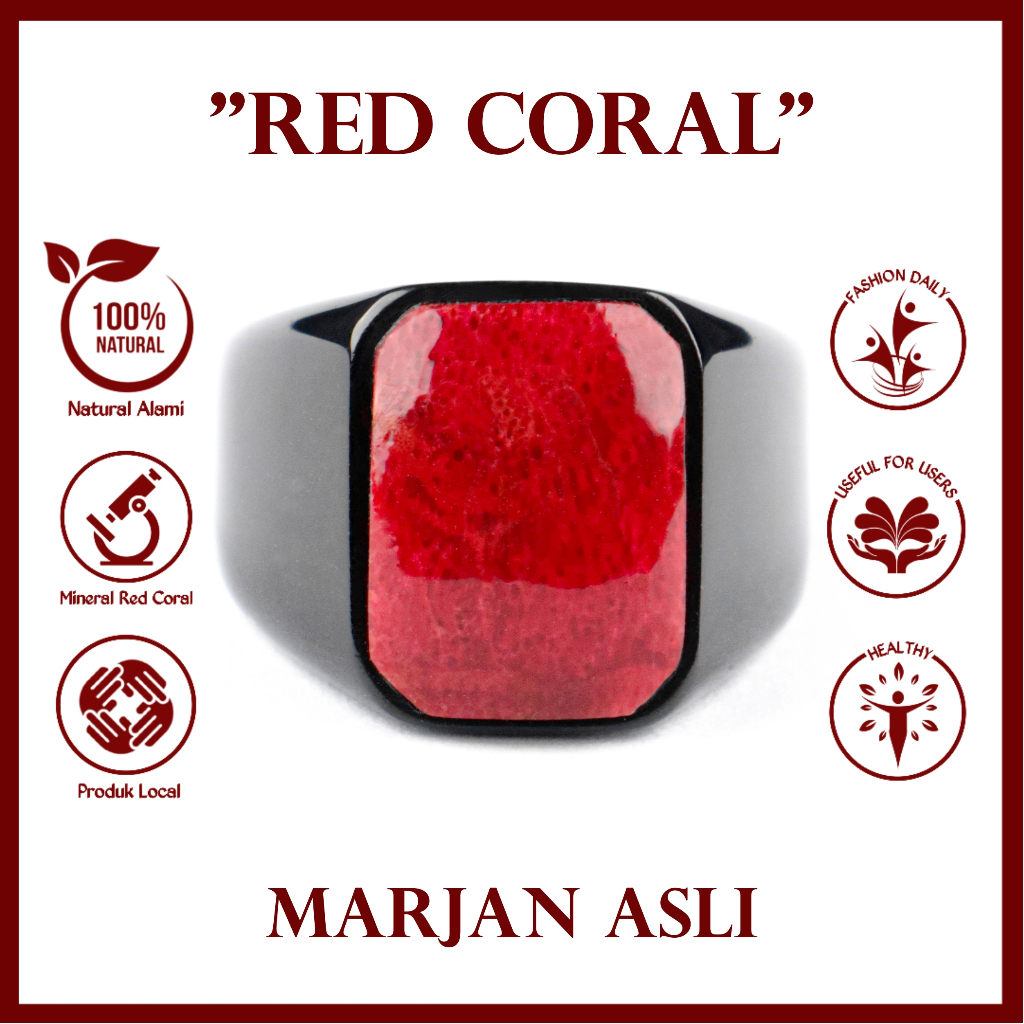 Jual Cincin Pria Premium Red Marjan Asli Natural Coral Merah Ring ...