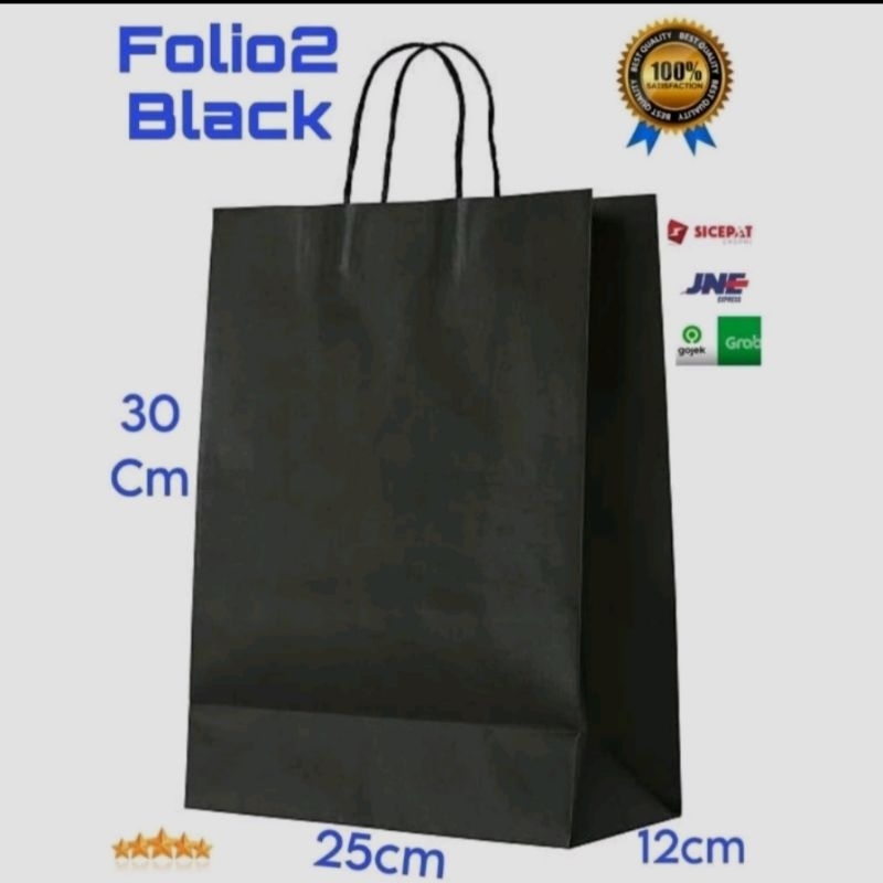 Jual Paperbag Polos Folio 2 Hitam 25x12x30 Tas Kertas Souvenir Hampers Goodie Bag Belanja ...