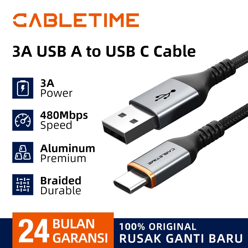 Jual CABLETIME Kabel Charger USB C Fast Charging 3A High Speed Quality ...