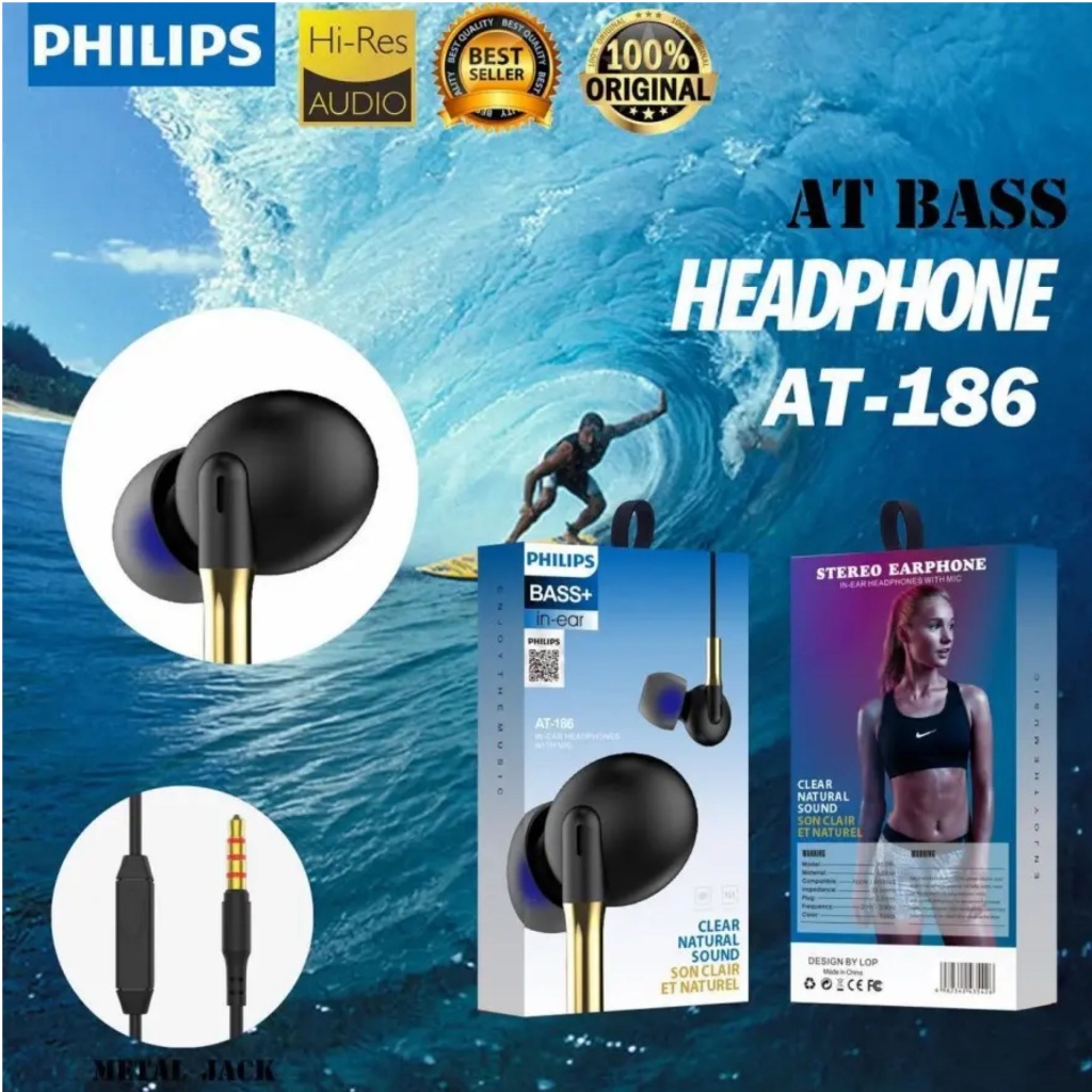 Jual Handsfree Premium Quality Philips AT-186 Bass+ with mic | Shopee ...