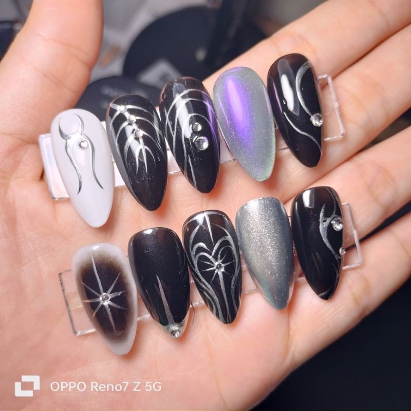 Jual press on nail custom kuku palsu premium tema y2k gothic dark black ...