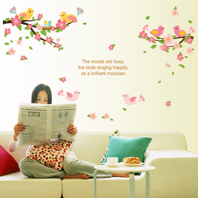 Jual Reliza Wall Sticker Romantic Bird Flowers Bloosome Ranting Sakura ...