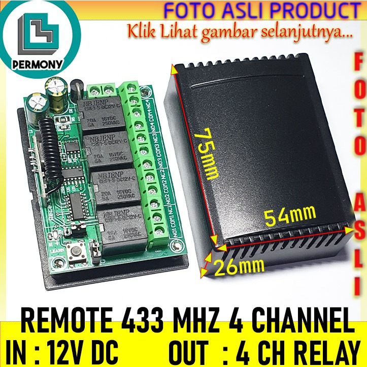 Jual 433MHz 12V 4 Ch Relay Switch 433 Mhz 4Ch Wireless RF Penerima ...