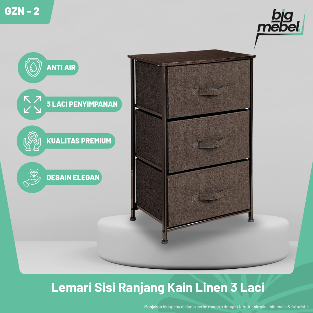 Jual BIG MEBEL Rak 3 Laci Kain Linen Lemari Sisi Ranjang Kerangka Besi ...