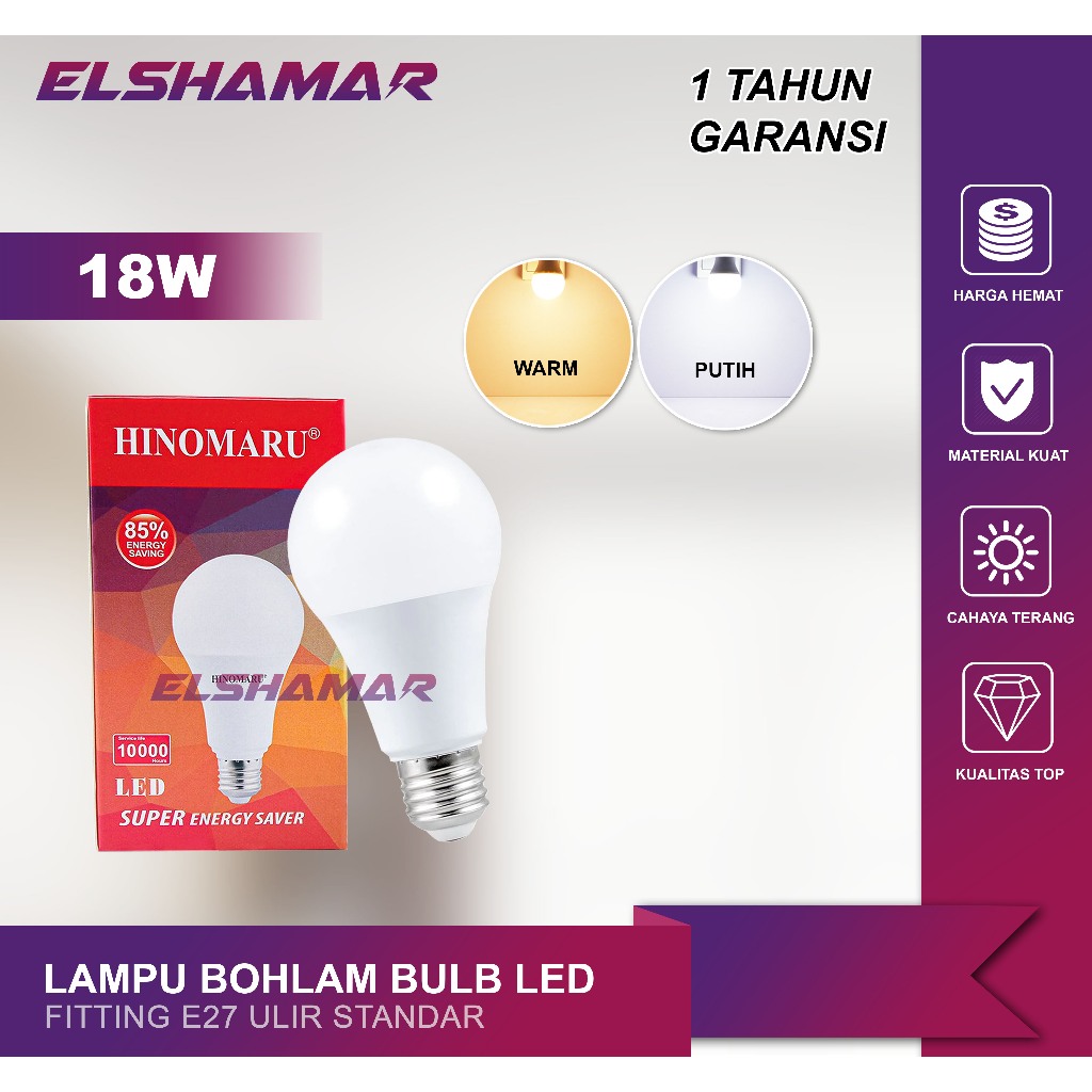 Jual Lampu Bohlam LED 18W 18 Watt Putih Kuning Warm White SNI Garansi ...