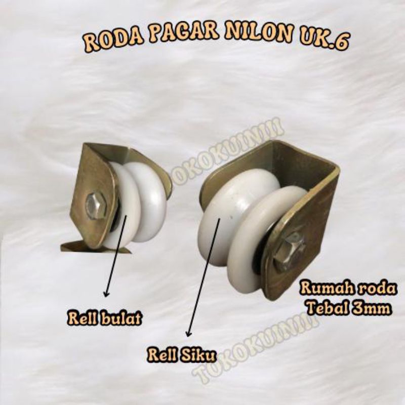 Jual roda pagar nilon uk 6 cm pintu pager besi bearing leher baru - rel ...