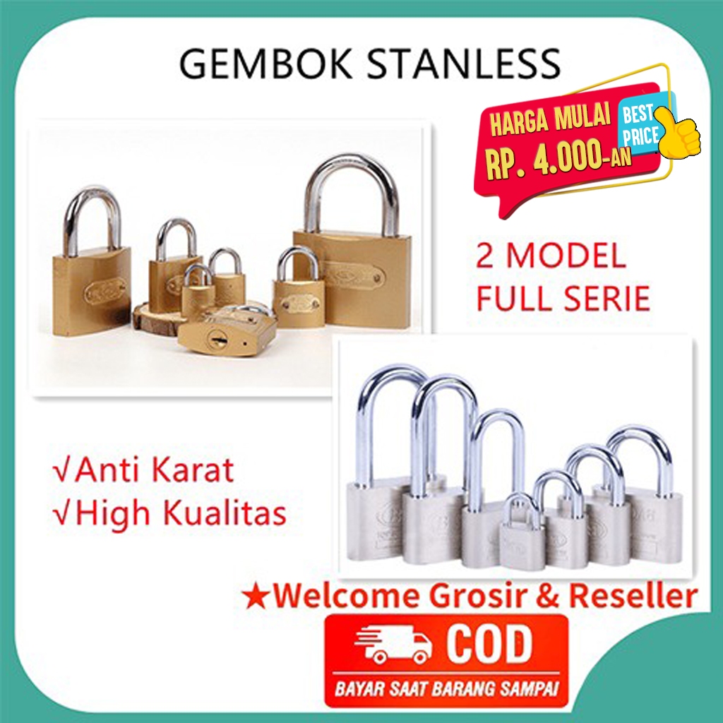 Jual Gembok Pagar pintu ukuran Besar / Kecil Stainless Silver / Putih ...
