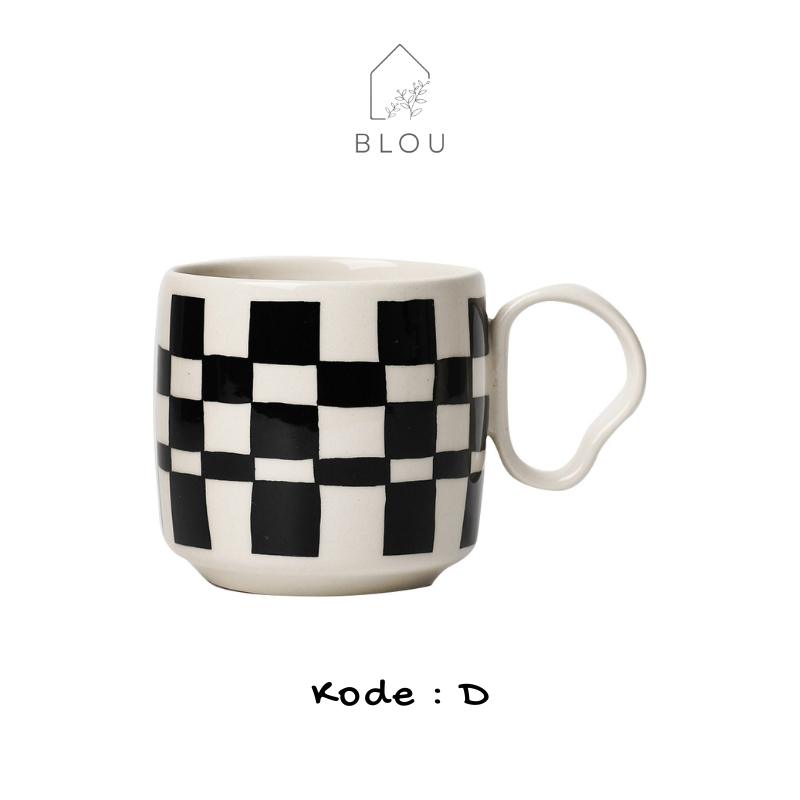 Jual Blou Gelas Mug Keramik Bunga Monochrome Hitam Putih Aesthetic Unik ...