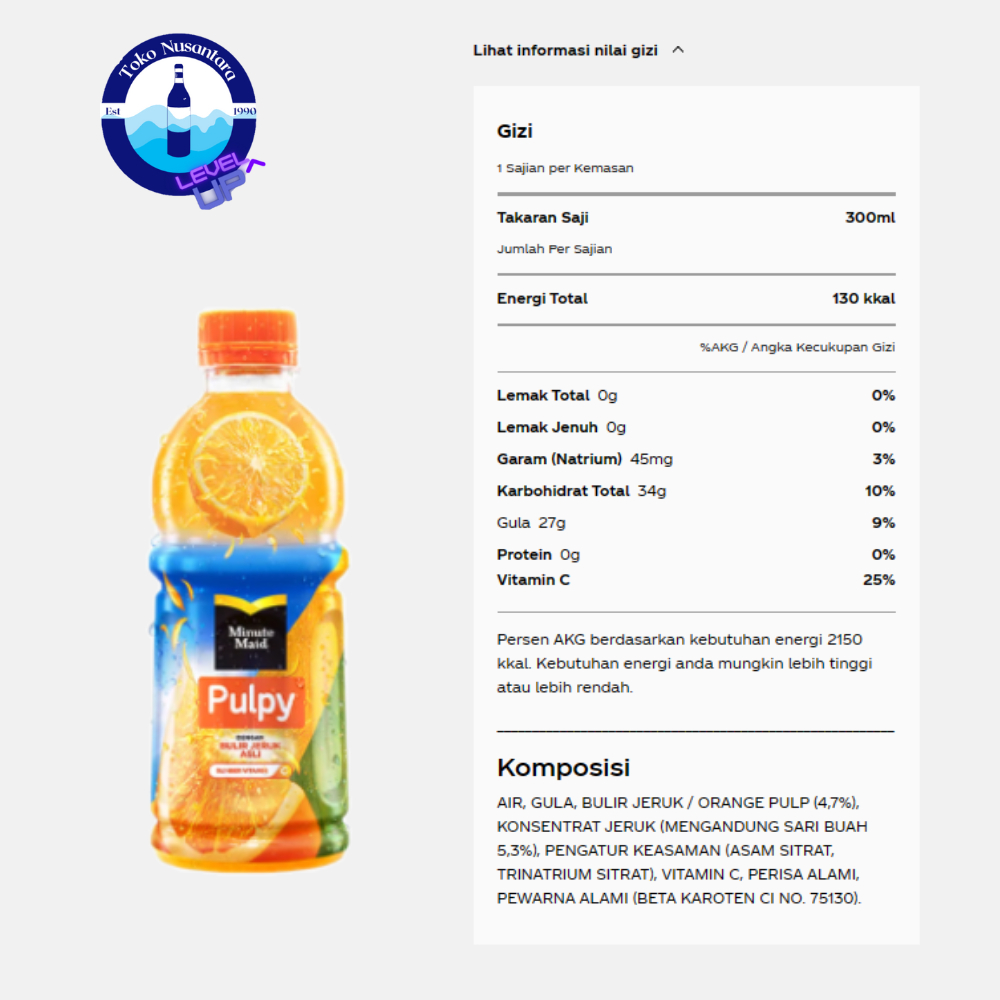 Jual Minute Maid Pulpy Orange / Pulpi Botol 300mL [Pack isi 12 Botol] | Shopee Indonesia