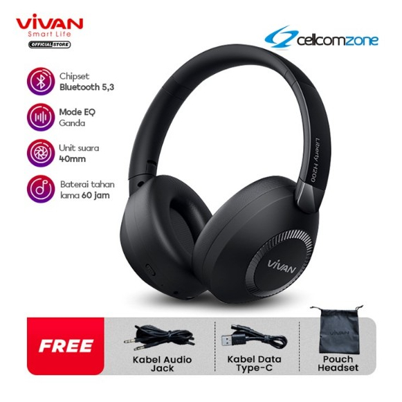 Jual VIVAN H200 Black Headphone Bluetooth Wireless Headset Earphone 5.3 ...