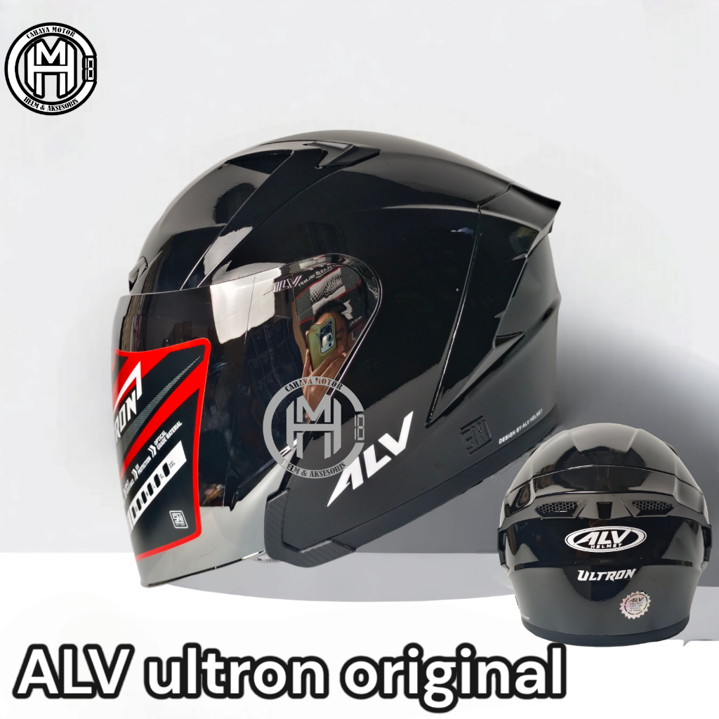 Jual HELM ALV ULTRON BLACK GLOSI SOLID |HALF FACE | Shopee Indonesia