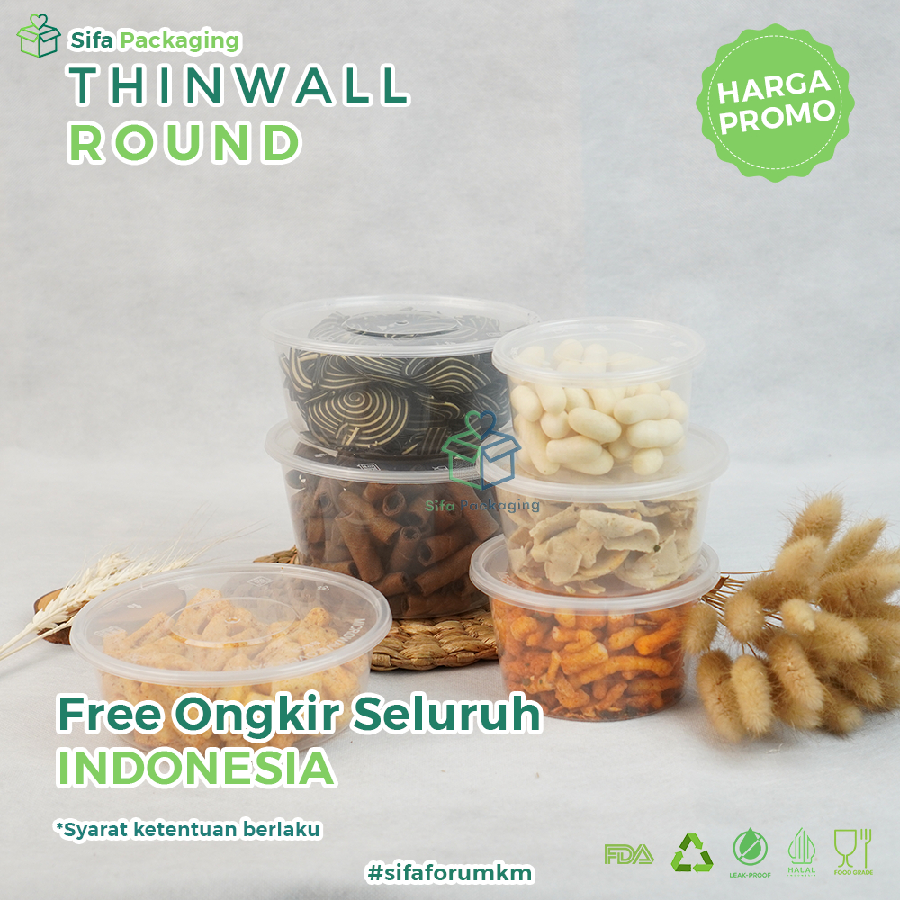Jual Thinwall Mangkok Bulat Datar Round + Tutup 300ml 400ml 450ml 650ml 750ml 1000ml tempat ...