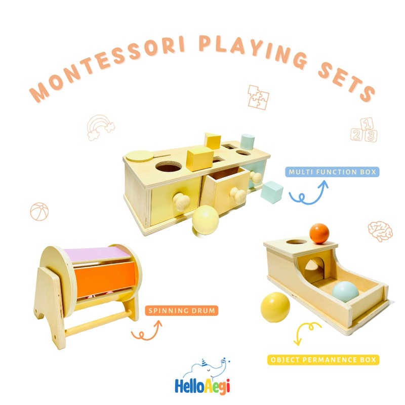 Jual Montessori Multi Function Box Spinning Drum Object Permanence Box ...