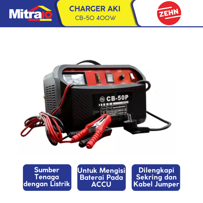 Jual Zehn Charger Aki CB-50 Kapasitas 400 Watt Hitam-Merah | Shopee Indonesia