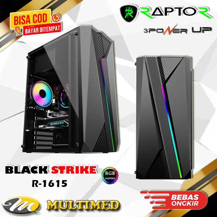 Jual Casing PC Gaming Power Up Raptor 1615 Black Strike RGB | Shopee ...