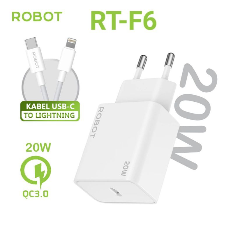 Jual ROBOT RT-F6 Charger USB-C PD 20W with Cable Type-C to Lightning ...