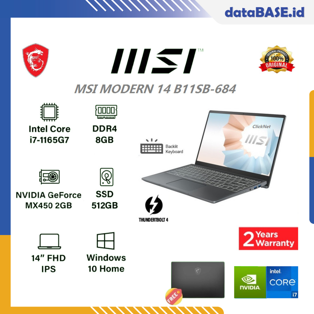 Jual MSI MODERN 14 B11SB-684 i7-1165G7 8GB 512GB SSD MX450 2GB FHD ...