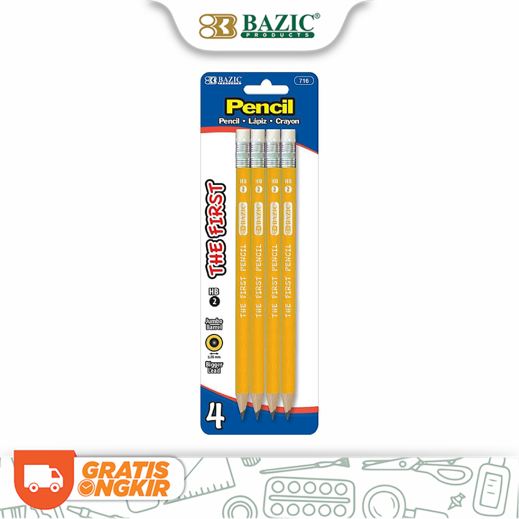 Jual Bazic #2 The First Jumbo Premium Yellow Pencil - Pensil HB Besar ...