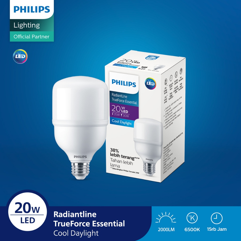 Jual Philips Lampu Bohlam Radiantline TForce True Force Essential 20W Putih | Shopee Indonesia