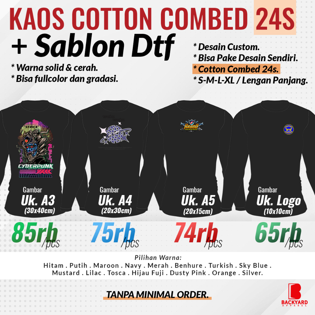 Jual Sablon Satuan - Sablon dtf satuan - kaos polos soft cotton combed ...