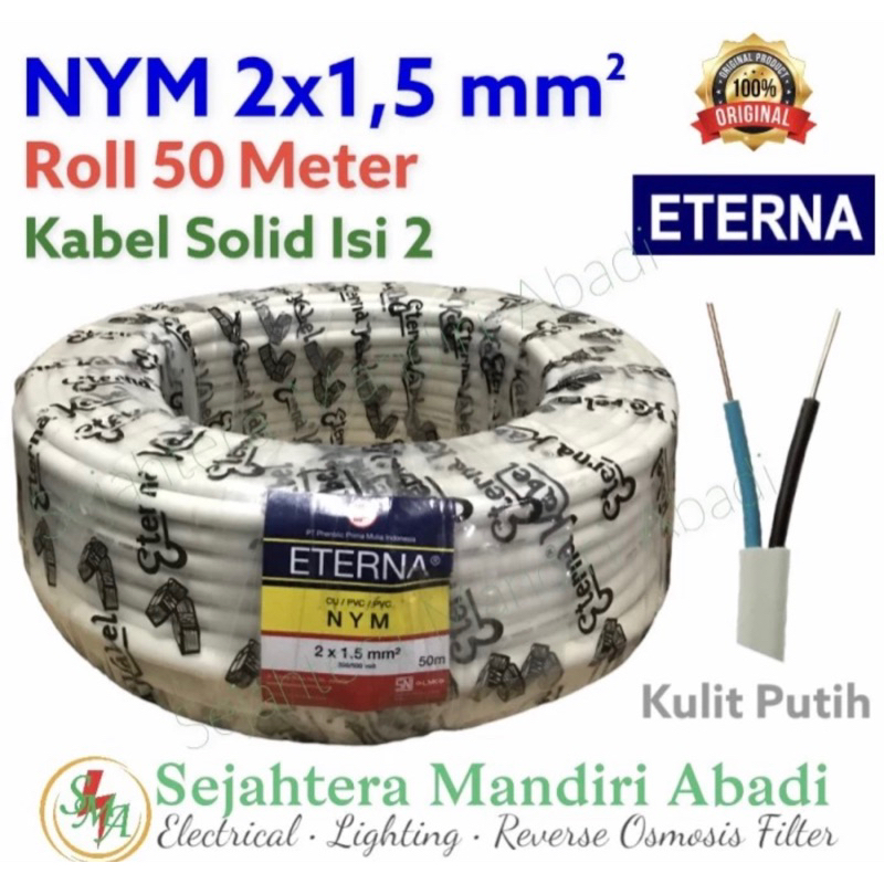 Jual Kabel Listrik NYM 2x1.5 @50 Meter Eterna Kawat Putih Tunggal | Shopee Indonesia