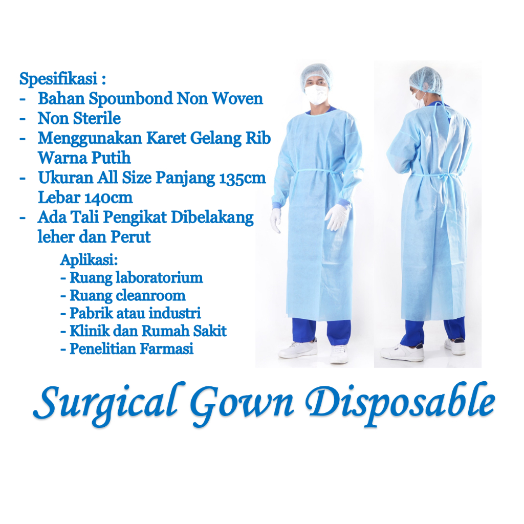 Jual Surgical Gown Disposable Non Steril Warna Biru /Baju Operasi Bahan ...