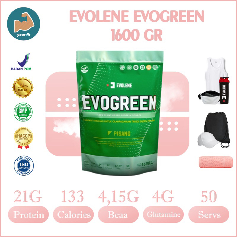 Jual EVOLENE EVOGREEN 1600 Gram Isi 50 SACHET VEGAN PROTEIN Plant Based ...