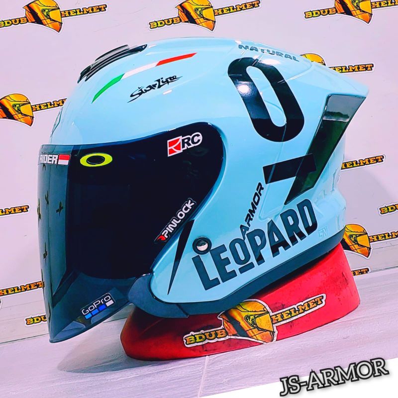 Jual Helm JS Armor White Leopard paket ganteng spoiler 3D | Shopee ...