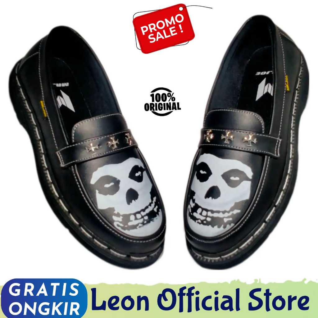 Jual Leon Spike Misfits Sepatu Slip On Loafers Formal Pria Hitam ...
