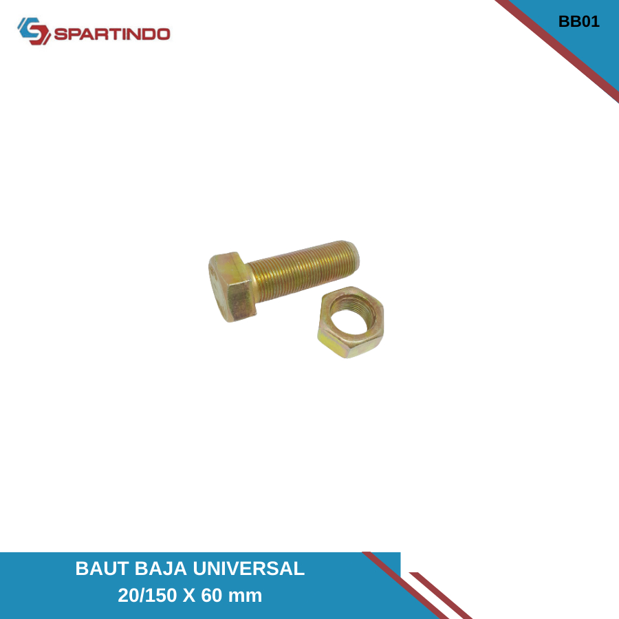 Jual Baut Mur Baja Ukuran 20/150 x 60 mm Drat 150 Kasar Universal Baja ...