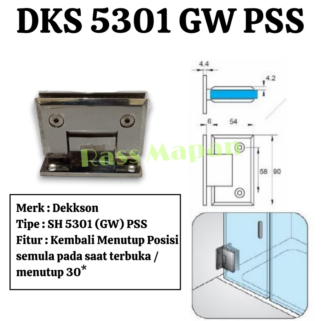 Jual Shower Hinge Dekson SH 5301 GW SH 7701 CP ke Tembok Stainless ...